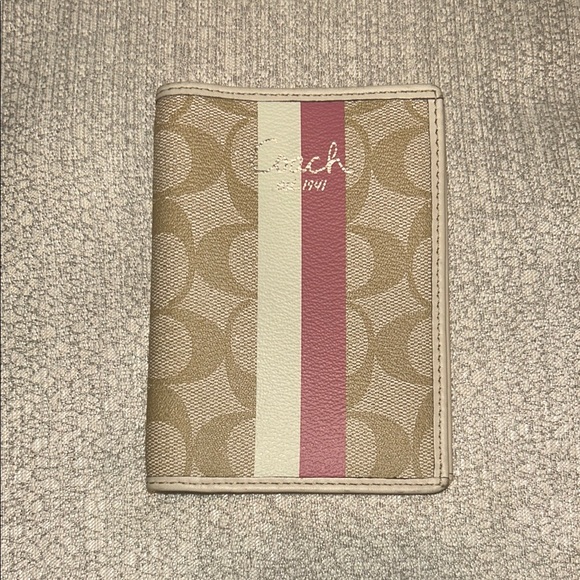 Coach | Bags | Coach Beige And Pink Stripe Passport Cover | Poshmark